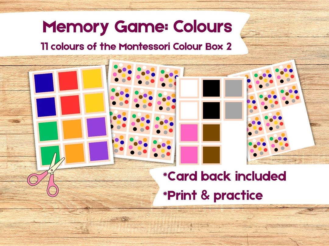 Printable Montessori Memory Matching Game: Colours (colour Tablets of ...
