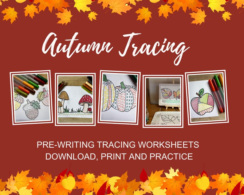 Autumn Pre-writing Tracing Worksheets Printable - Etsy