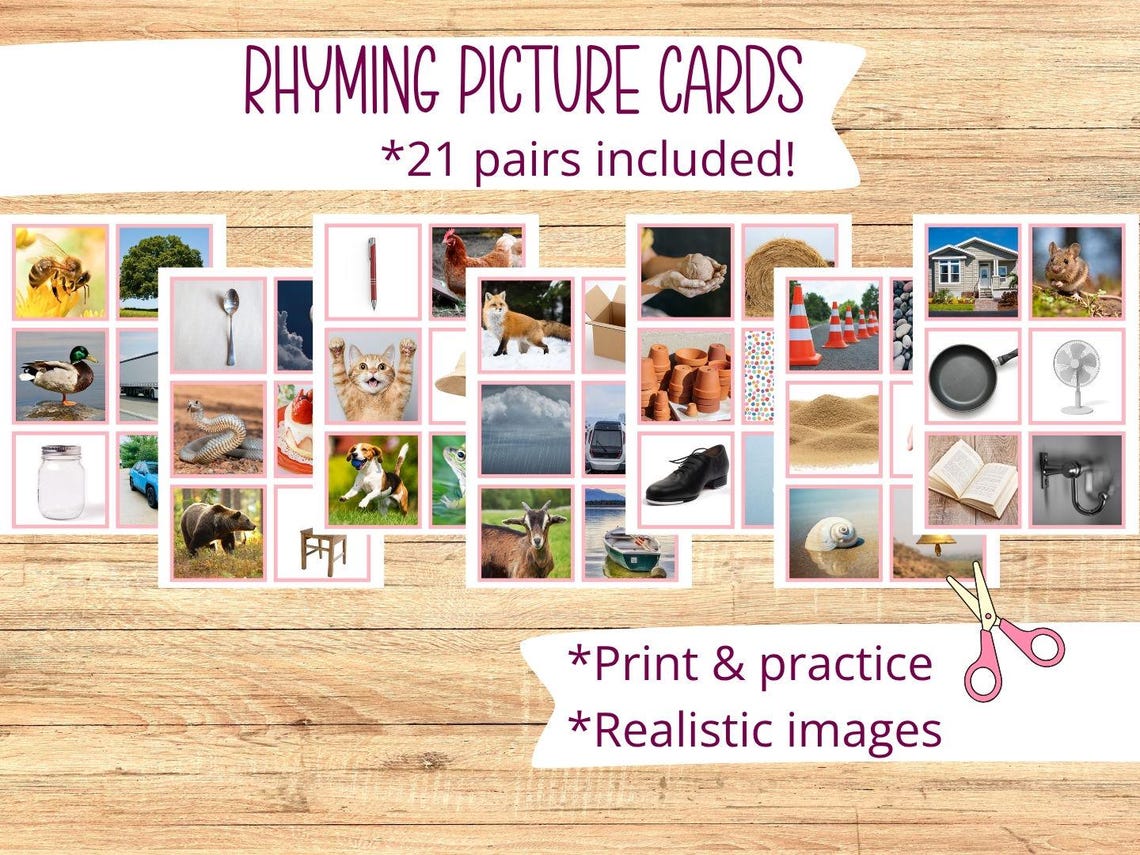 Montessori Rhyming Words Picture Cards Printable - Etsy