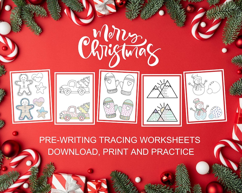 Christmas Pre-writing Tracing Worksheets Printable - Etsy