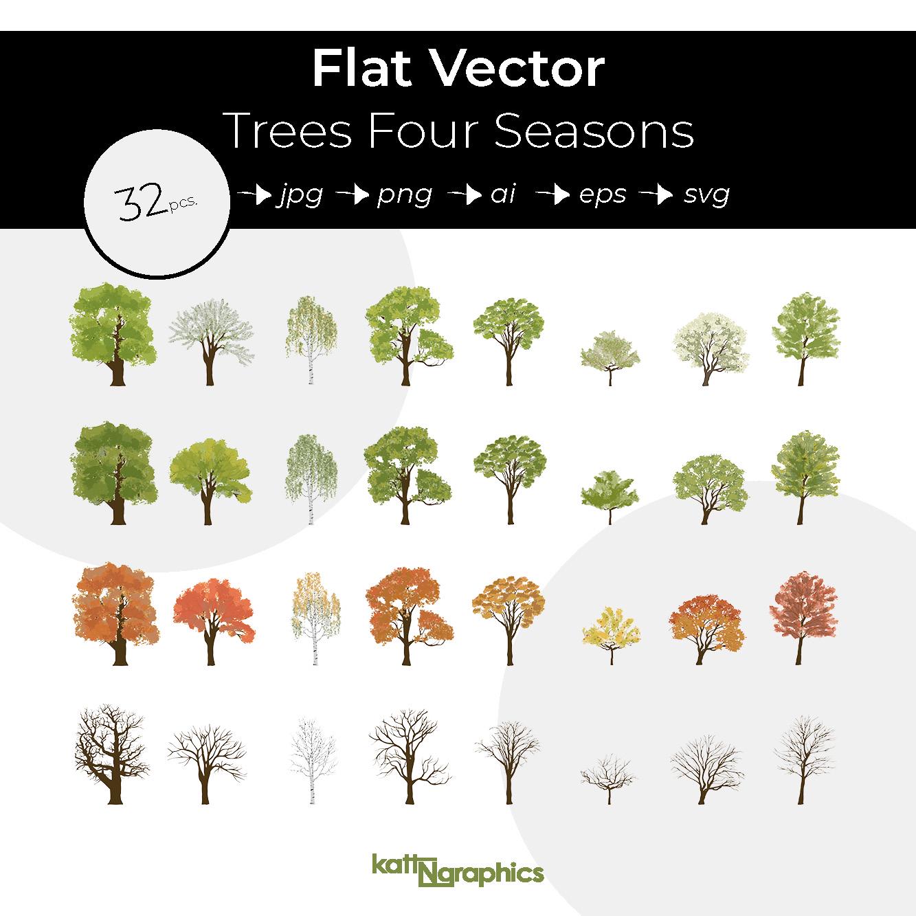 Trees Four Seasons - Flat Vector Graphic Illustration - 32 Clipart ...