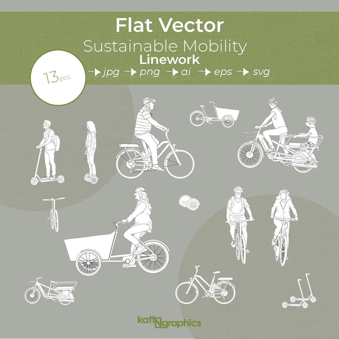 Sustainable Mobility Linework - Flat Vector Graphic - 13 Clipart People ...