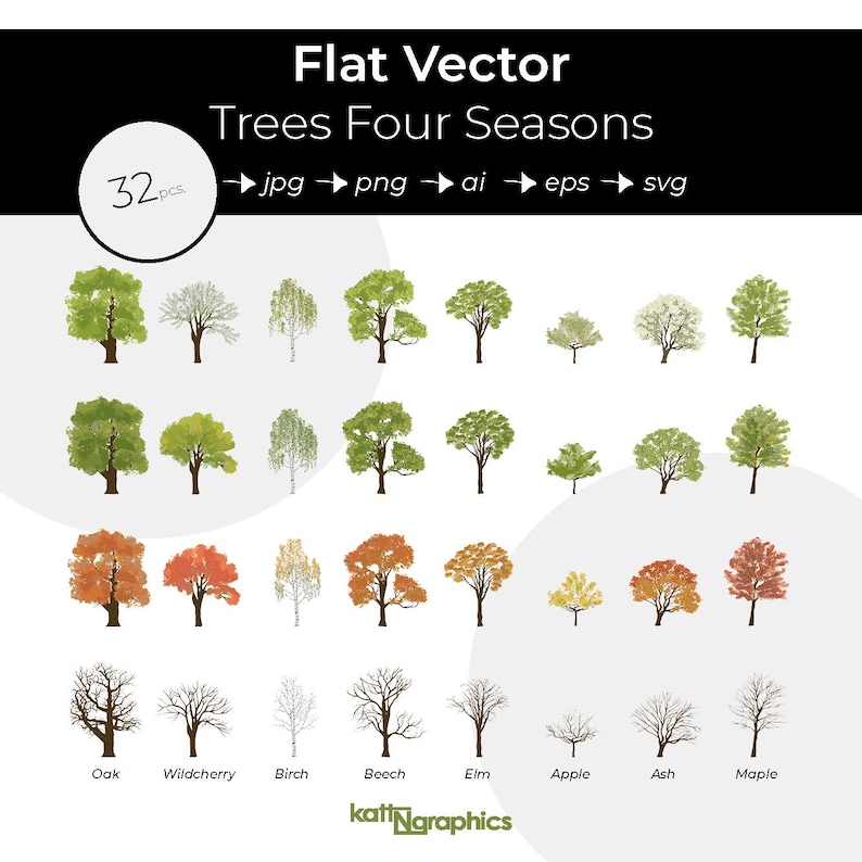 Trees Four Seasons - Flat Vector Graphic Illustration - 32 Clipart ...