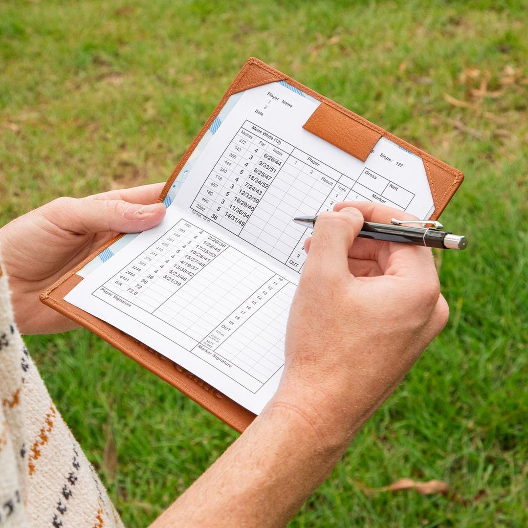 Black Leather Golf Scorecard Holder – Personalized Golf Gift for Men ...