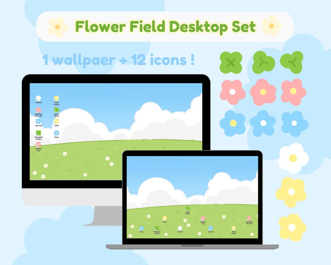 Flower Field Desktop Computer Simple Cute Theme Background Wallpaper ...