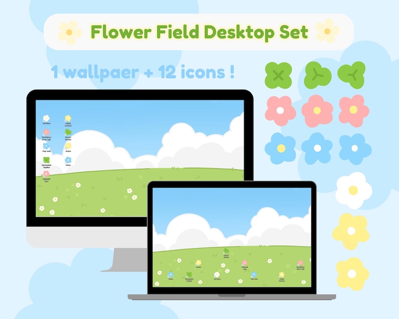 Flower Field Desktop Computer Simple Cute Theme Background Wallpaper ...