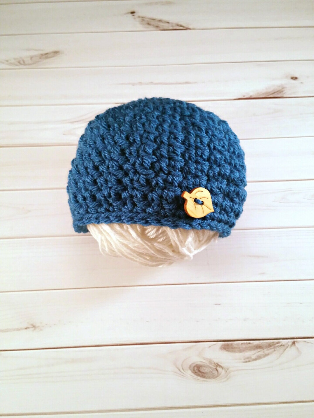 Baby Boy Blue Button Hat, Crochet Baby Hat, Newborn Boy Prop, Button ...