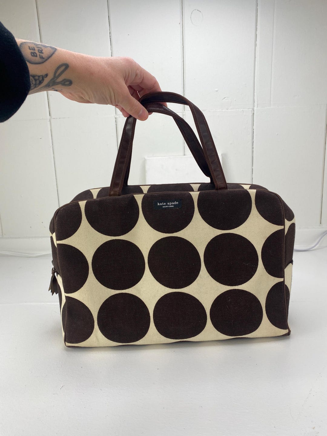 1990s Kate Spade Large Dot Bag. Dark Brown and Off-white. Vintage. 13 1 ...