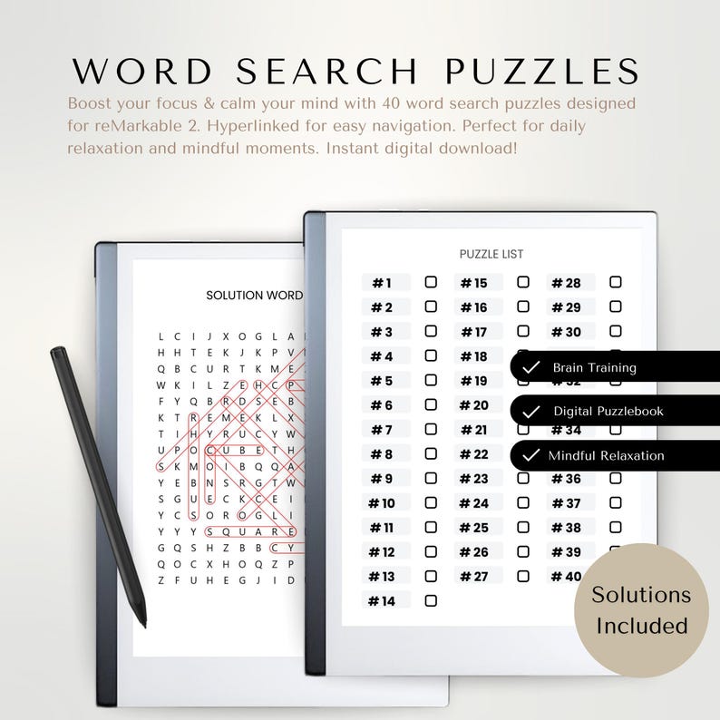 Word Search Puzzles for Remarkable 2 | Puzzle Book | Digital Word Games ...
