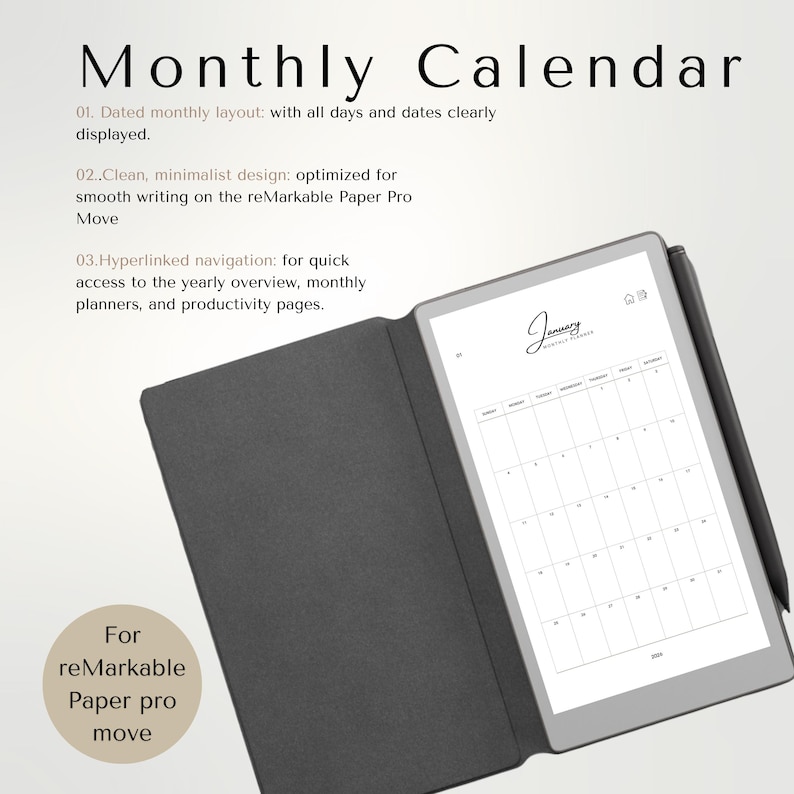 Remarkable Paper Pro 2026 Calendar | Hyperlinked Digital Planner ...