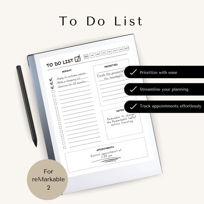 To Do List for Remarkable 2 | Notes Template for Remarkable | to Do ...