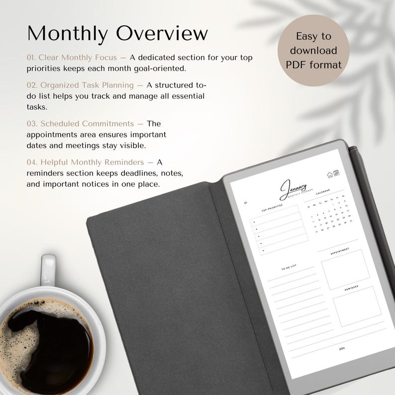 Remarkable Paper Pro Move 2026 Calendar | Hyperlinked Digital Planner ...