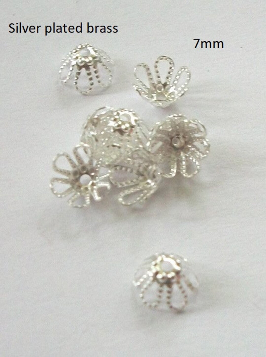 7mm Bead Caps, Flower, Silver-plated Brass Filigree Bead Caps 7mm - 100 ...