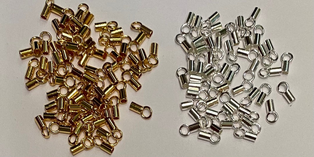 25/50/100 Crimp Ends 3.5x2mm Silver or Gold Plated Brass Tube With Loop ...