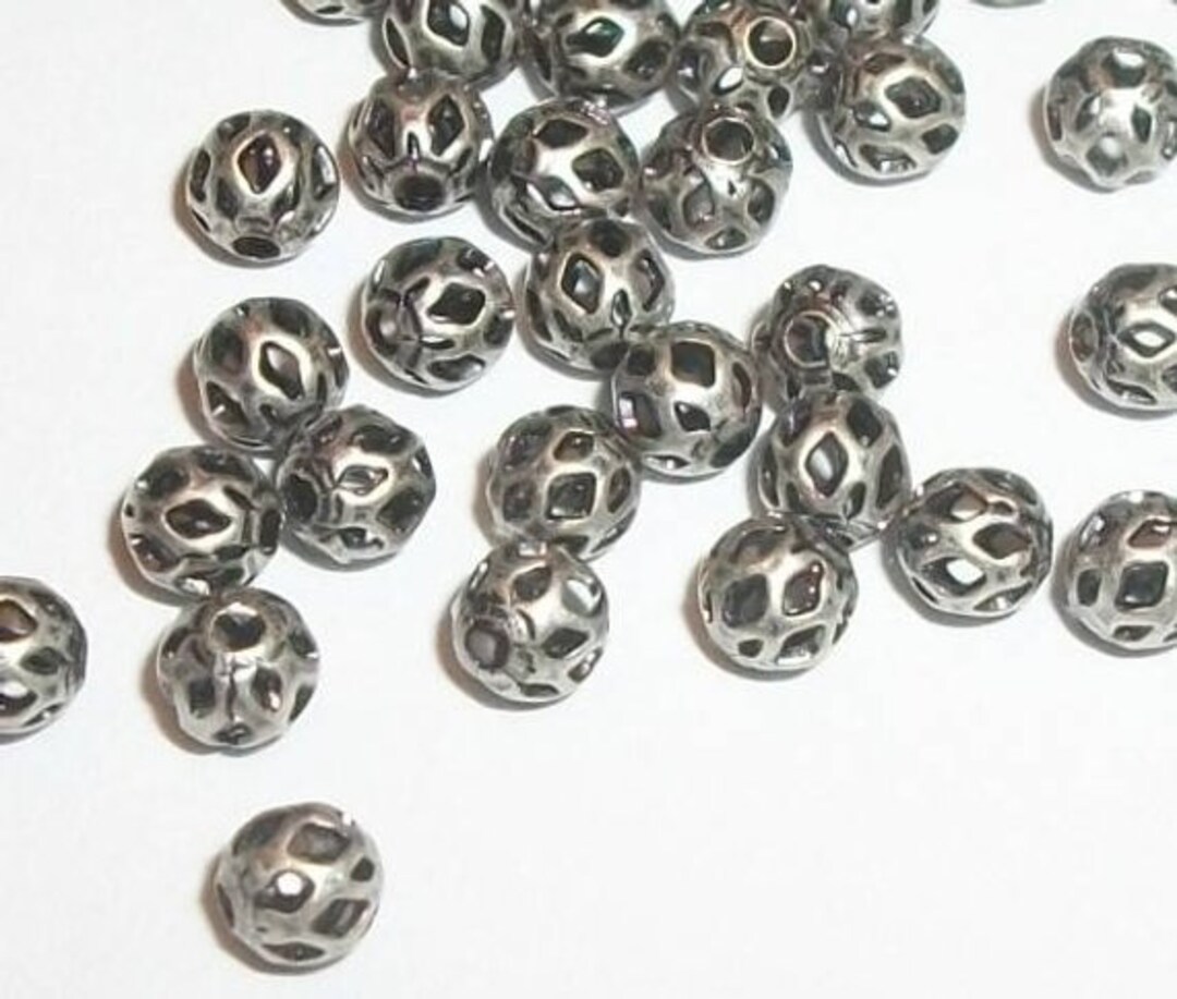 100 Antique Silver Plated Over Brass Cut Out Round Spacer Beads 4mm ...