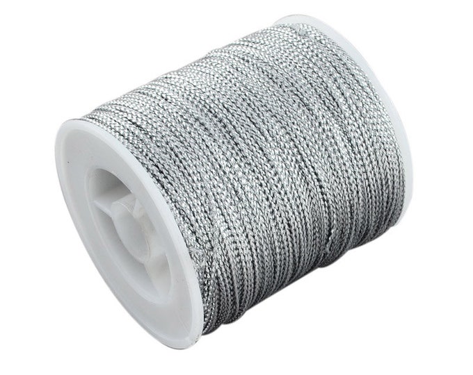 1mm Braided METALLIC Cord SILVER Shamballa Macrame Knotting Beading ...