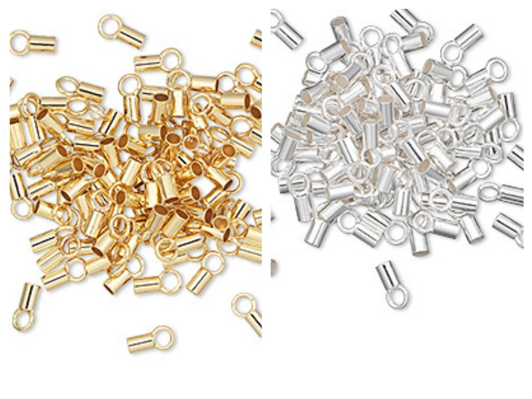 25/50/100 Crimp Ends 3.5x2mm Silver or Gold Plated Brass Tube With Loop ...
