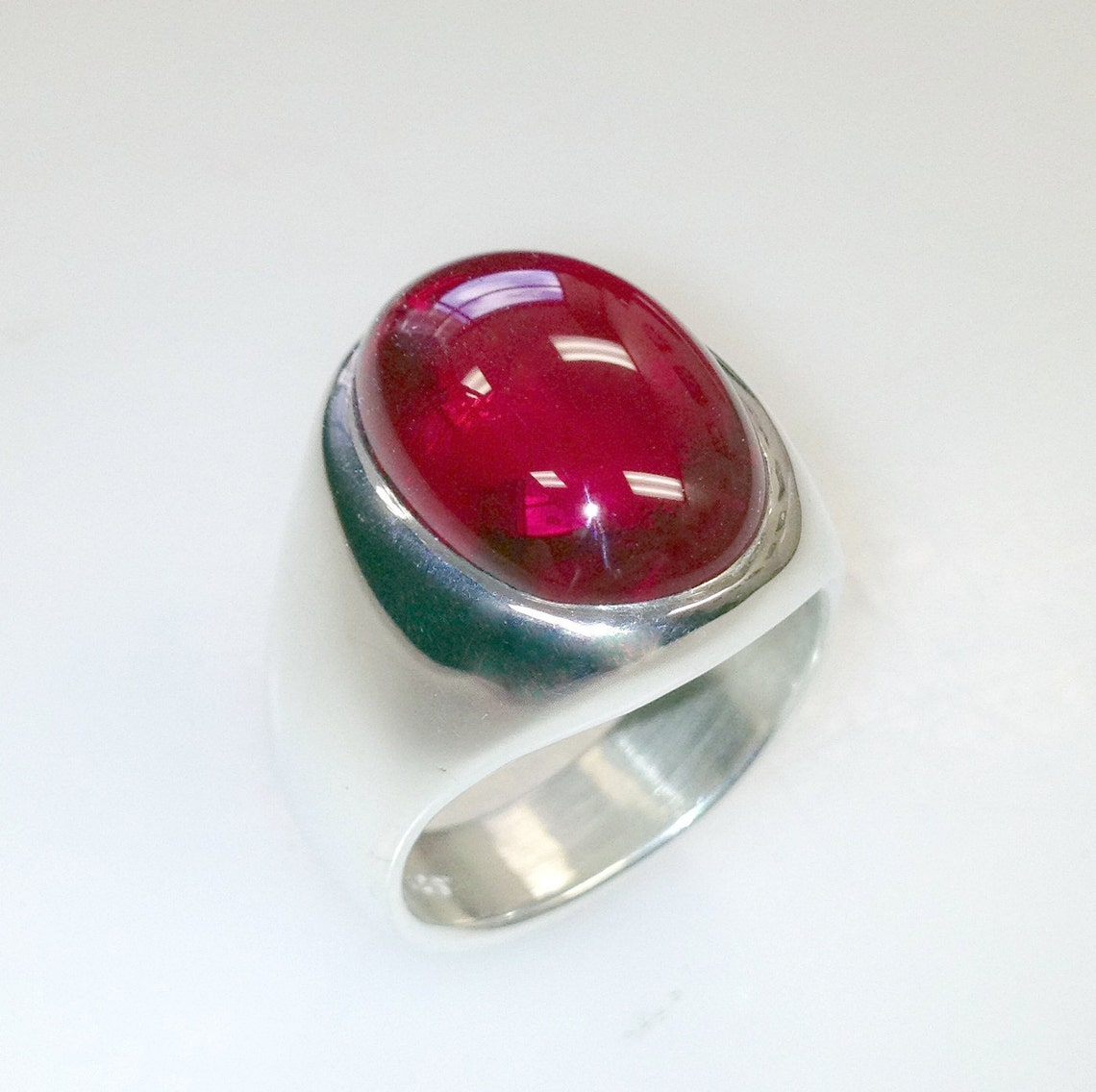 Mens Classic Style Extra Heavyweight Lab Created Ruby Ring in Solid ...