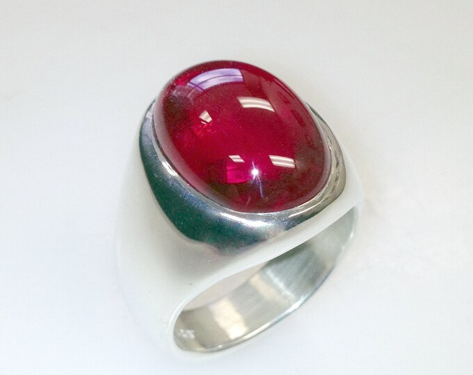 Mens Classic Style Extra Heavyweight Lab Created Ruby Ring in Solid ...
