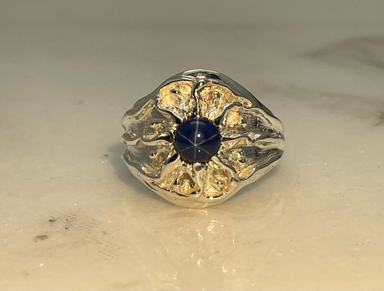 Vintage Design Sterling Silver Mens Sunburst Ring With a Star - Etsy