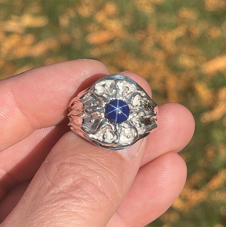Vintage Design Sterling Silver Mens Sunburst Ring With a Star - Etsy