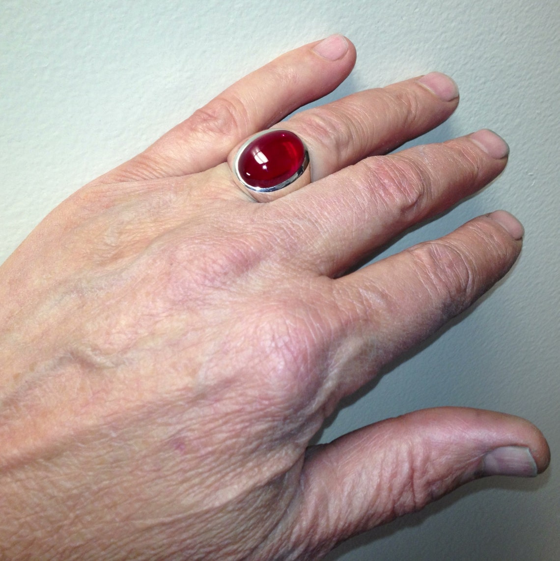 Mens Classic Style Extra Heavyweight Lab Created Ruby Ring in Solid ...