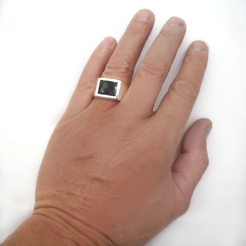 Mens Custom Heavy Sterling Silver Square Black Onyx Ring - Etsy
