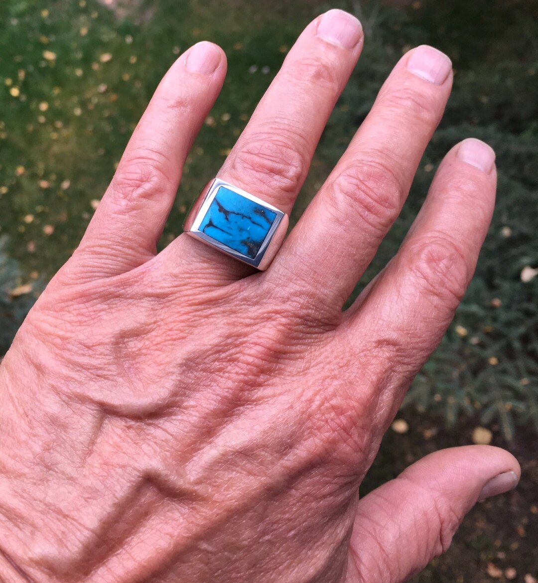 Men's Bold, Contemporary Sterling Silver Ring With Kingman Turquoise ...