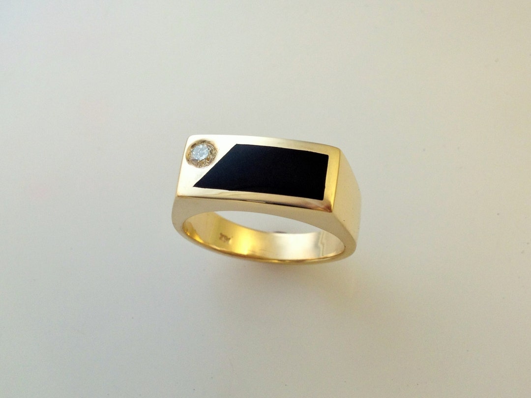 Black Onyx and Diamond Men s Ring in 14k Yellow Gold Etsy