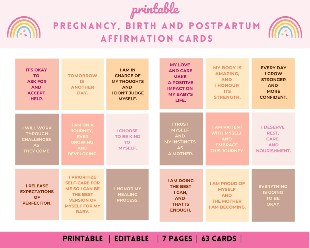 Pregnancy Affirmation Cards, Printable | Birth & Postpartum | Mental ...