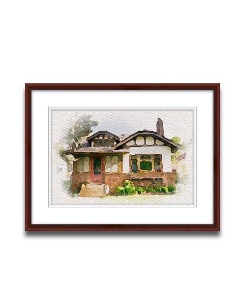 Custom House Portrait - Hand Painted Watercolor Illustration, New Home ...