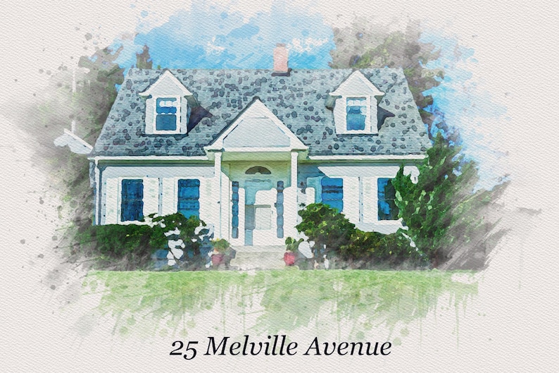 Custom House Portrait - Hand Painted Watercolor Illustration, New Home ...