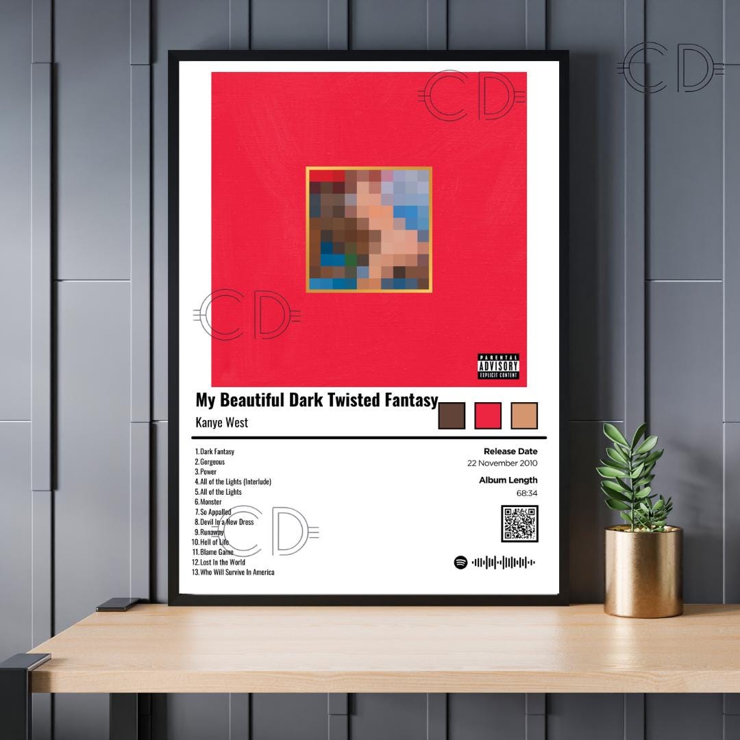 MBDTF by Kanye West | Album Poster | Album Poster White Digital Poster | Favorite Album Artist ...