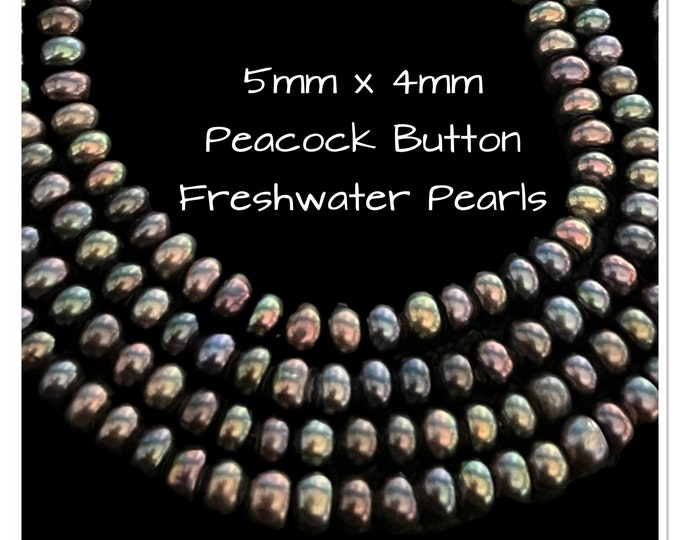 Peacock Center Drilled Freshwater Button Pearls, 5mm X 4mm Button Pearls, Button Pearls, 16 ...