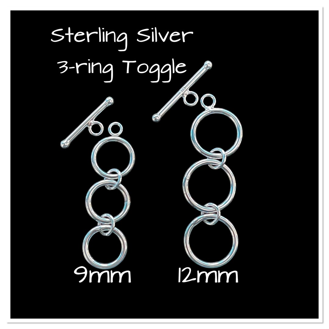 9mm or 12mm Round Toggle Clasp With 3 Ring Extender, Sterling Silver ...