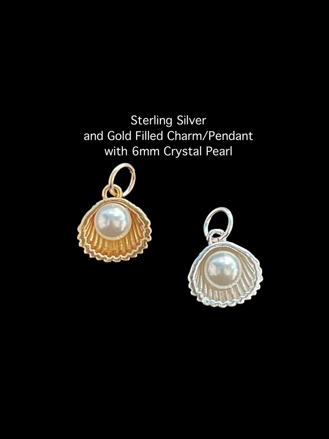 Shell With Pearl Charm, Beach Charm, Shell Charm, Pearl Charm, Gold Filled Shell Charm, Sterling ...