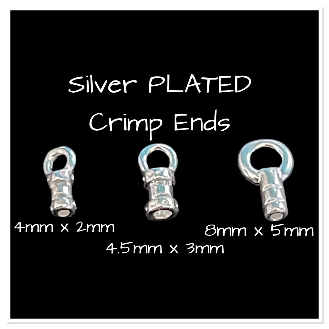 Crimp End W/loop, 1 PAIR, Chain End, Cord End, Silver PLATED, 1mm Hole ...