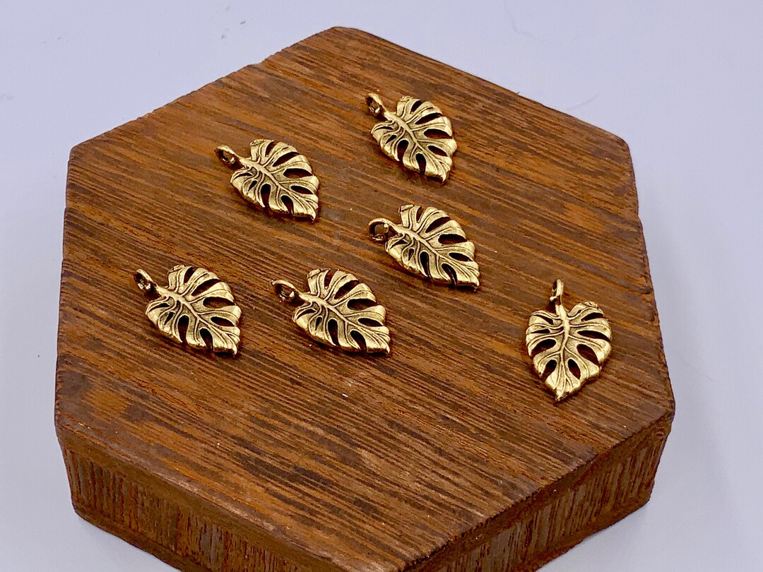 Monstera Leaf Charm, Pewter Monstera Leaf Charm, Antique Gold Plated ...