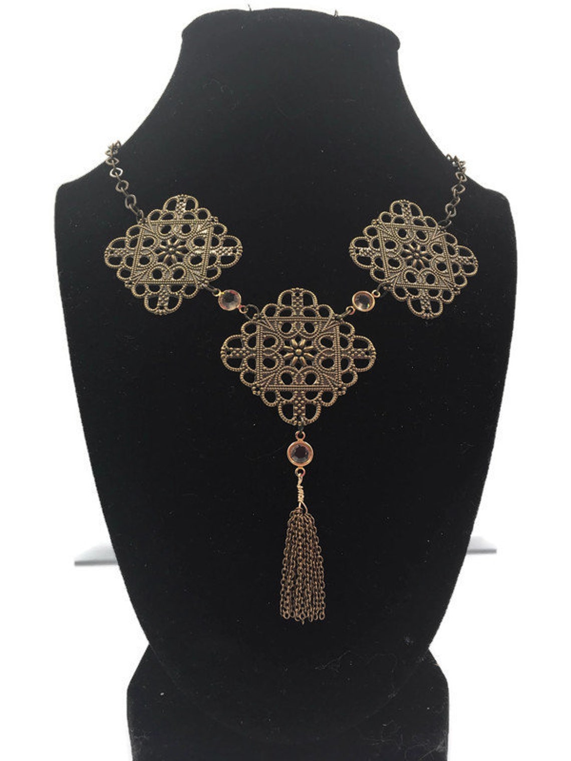 Antique Brass Filagree Necklace - Etsy