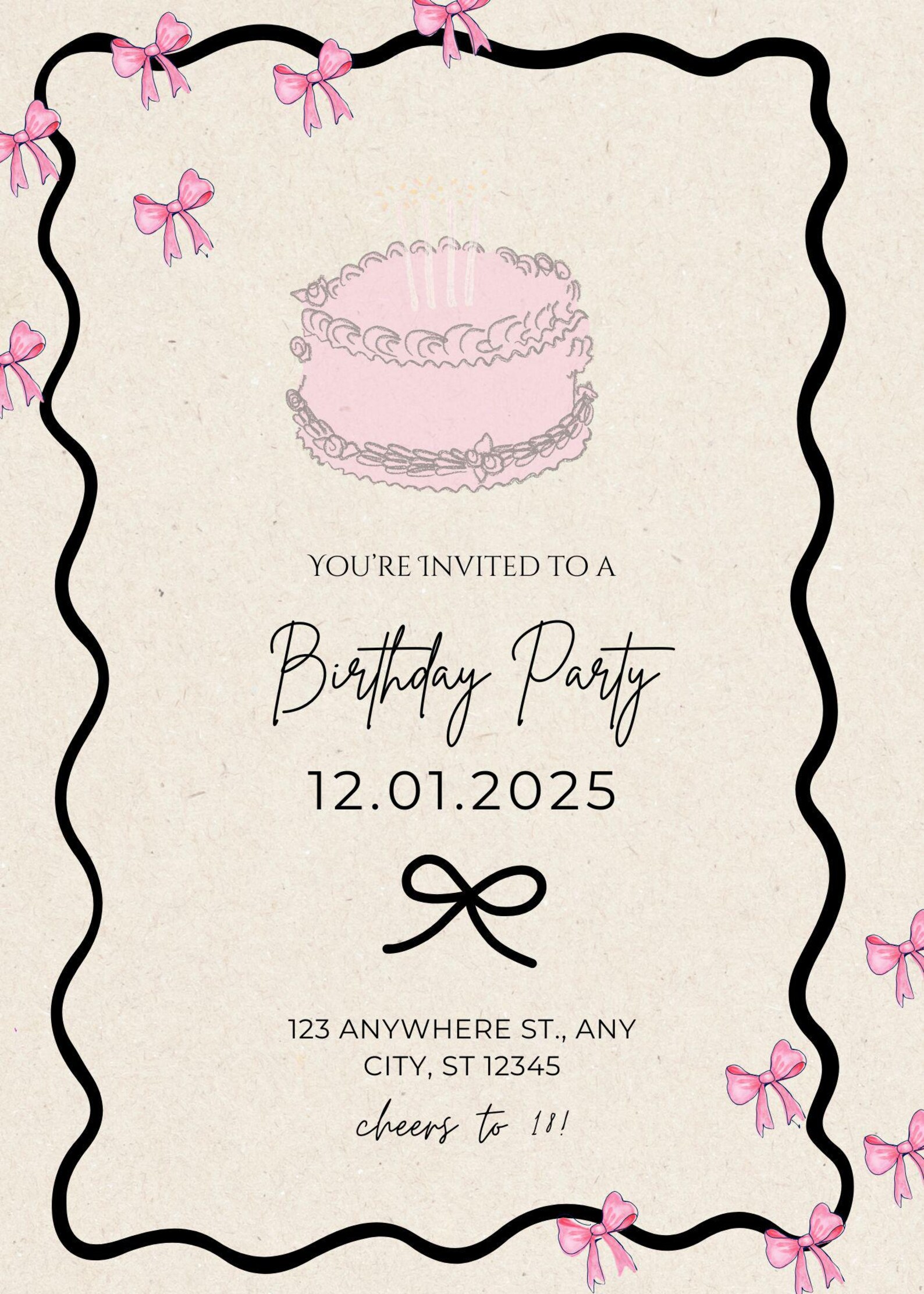 Invitation Templates for Girls Birthday Party With Bows. - Etsy
