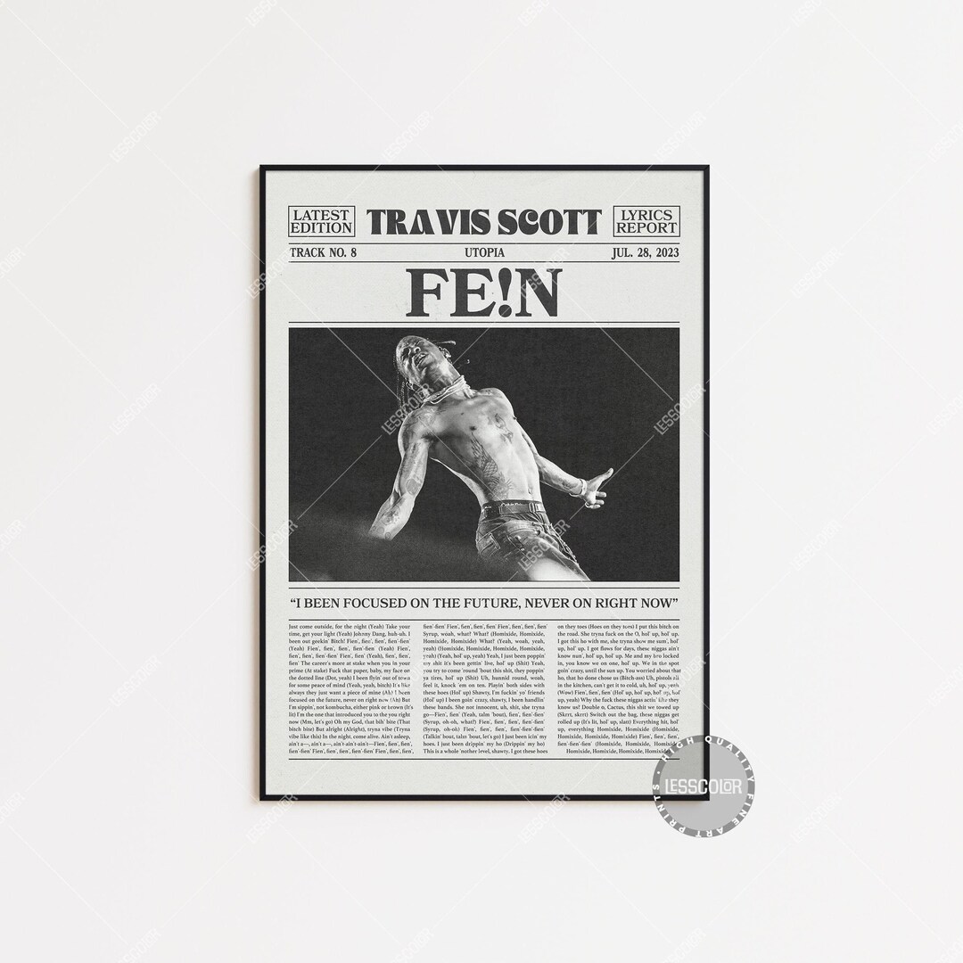 Travis Scott Retro Newspaper Print, FEN Poster, FEN Lyric Print, Travis ...