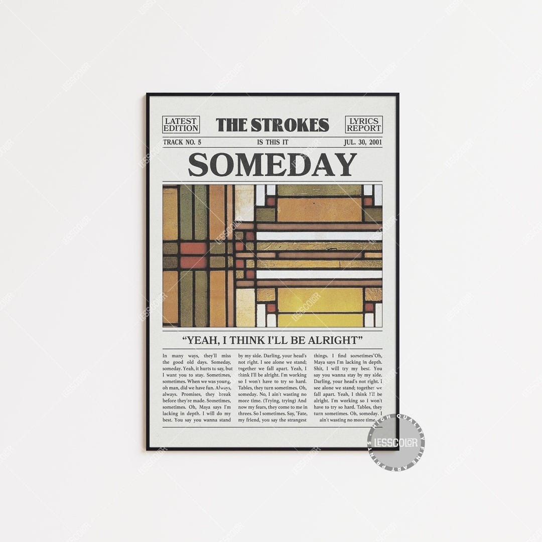 The Strokes Retro Newspaper Print, Someday Poster, Someday Lyrics Print ...