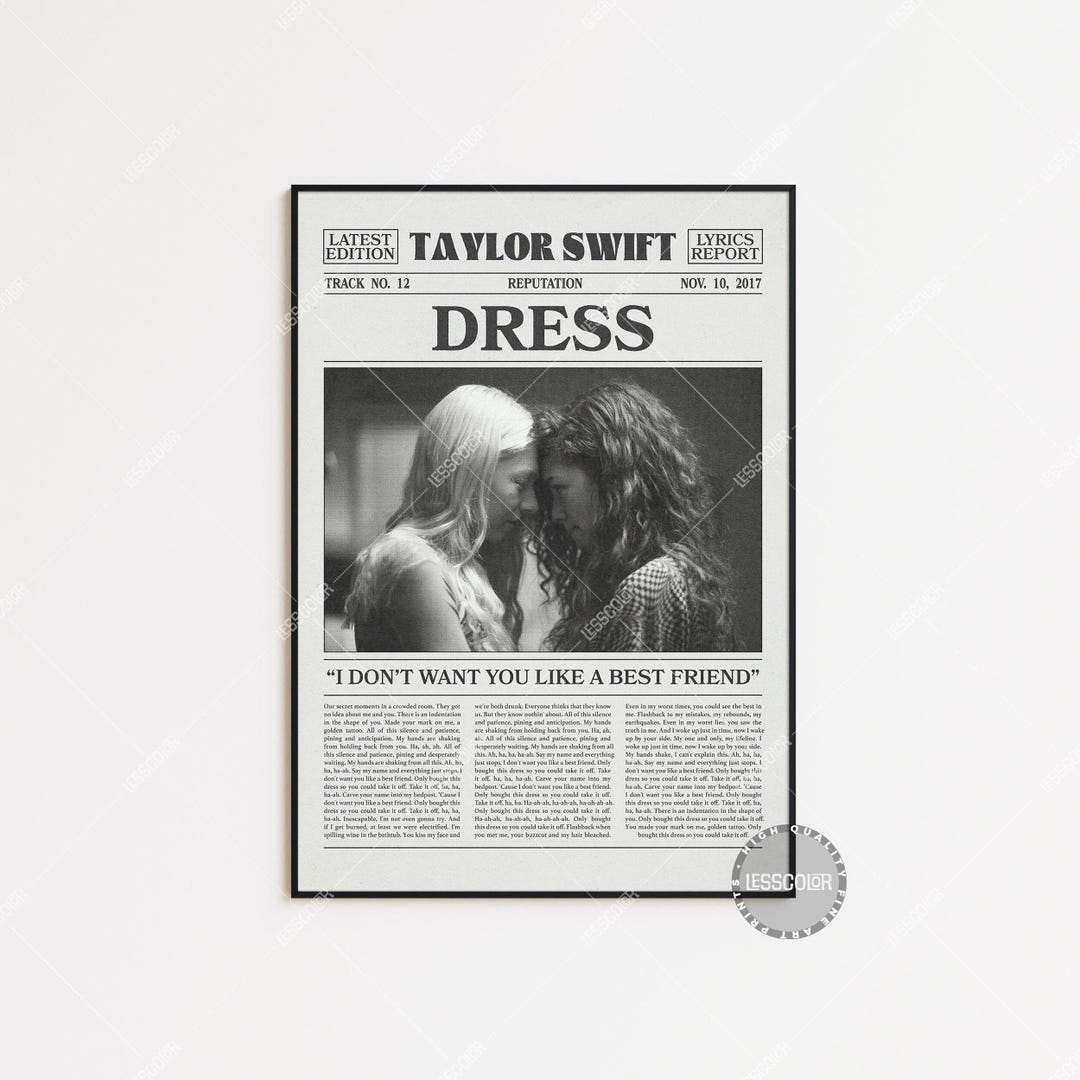 Taylor Swift Retro Newspaper Print, Dress Poster, Dress Lyrics Print ...