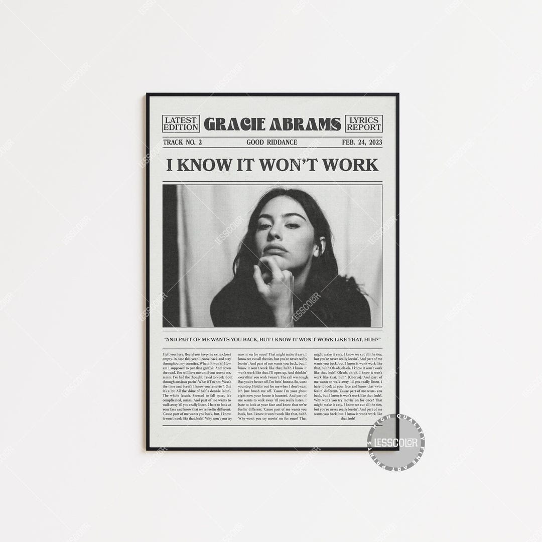 Gracie Abrams Retro Newspaper Print, I Know It Wont Work Poster, Good ...