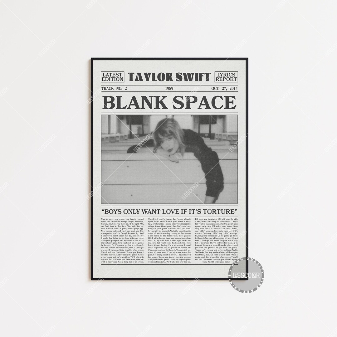 Taylor Swift Retro Newspaper Print, Blank Space Poster, Blank Space ...