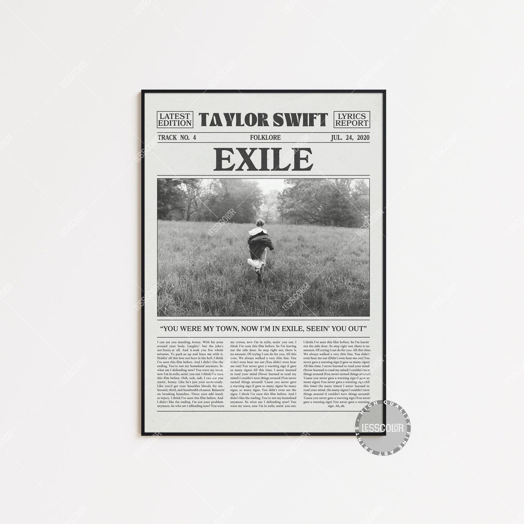 Taylor Swift Retro Newspaper Print, Exile Poster, Exile Lyrics Print ...