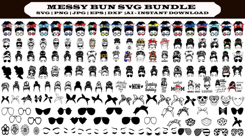 Messy Bun SVG Bundle: Mom Life, Afro Woman Designs (digital Download ...