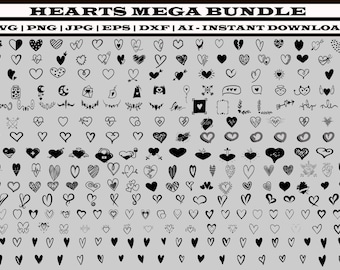 HEART Bundel SVG, HEART Doodle Svg, Heart Svg Cut Files для Cricut, Heart Clipart, Hand Drawn ...