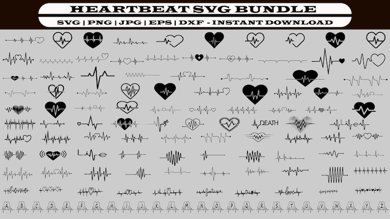 Heartbeat SVG Clipart Bundle: Cardiogram EKG Cut Files (instant ...