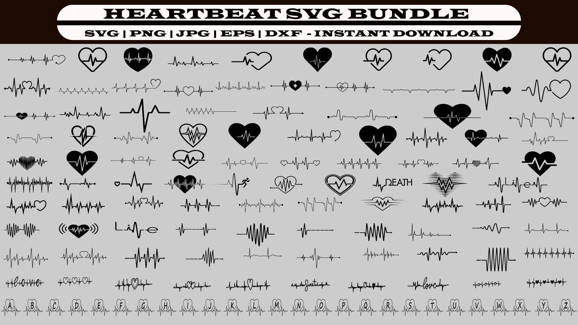 Heartbeat SVG Clipart Bundle: Cardiogram EKG Cut Files (instant ...